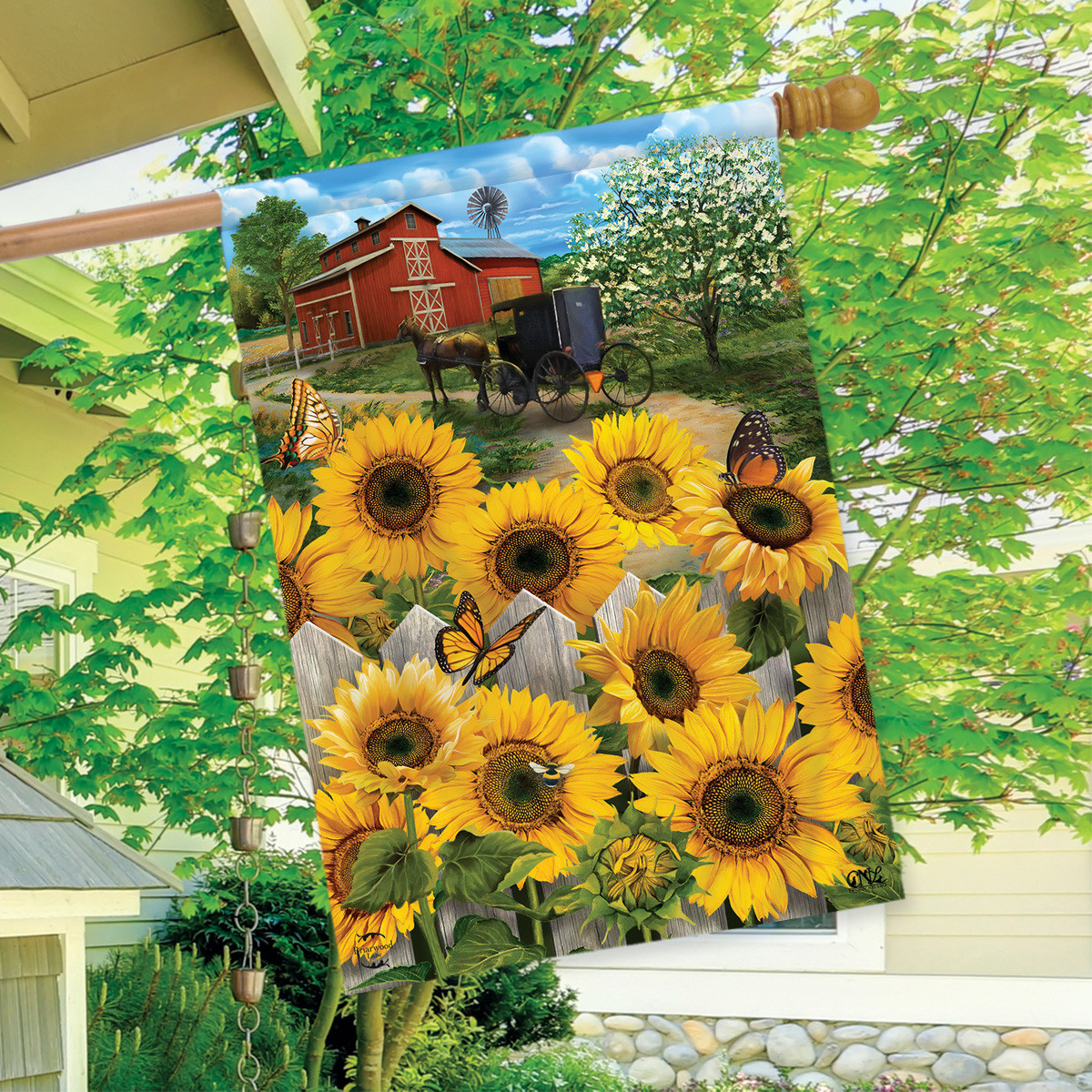 Country Sunflowers Summer House Flag - Briarwood Lane