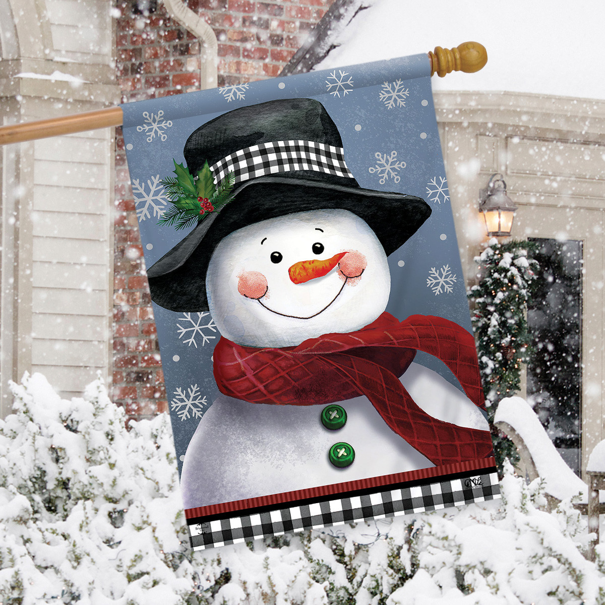Smiling Snowman House Flag - Briarwood Lane