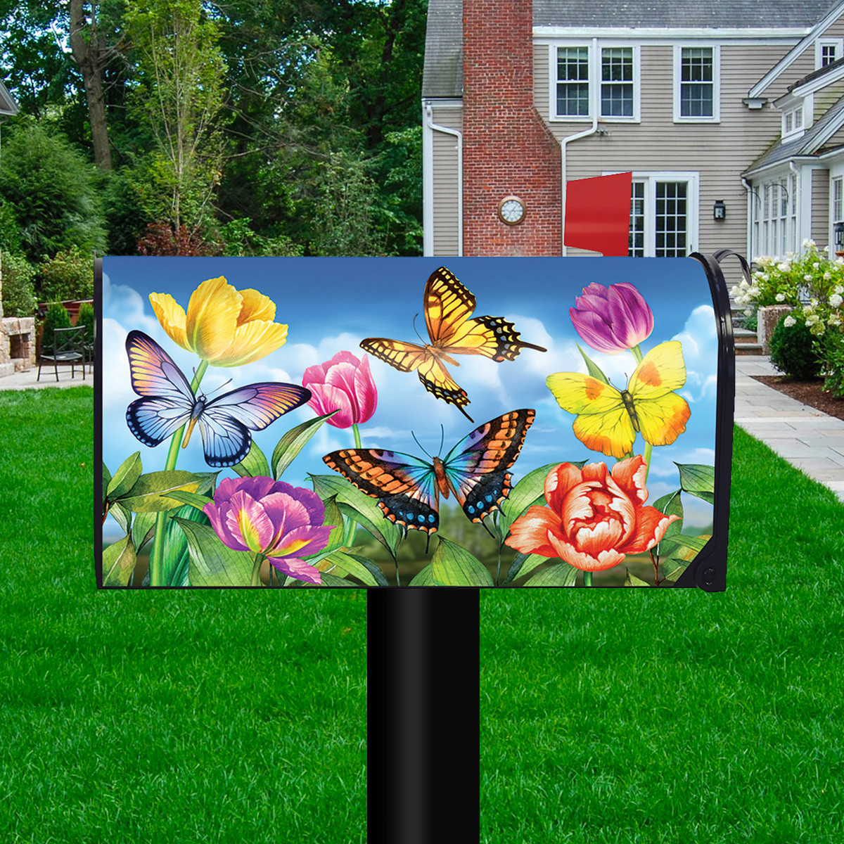 Butterflies and Tulips Oversized Mailbox Cover - Briarwood Lane