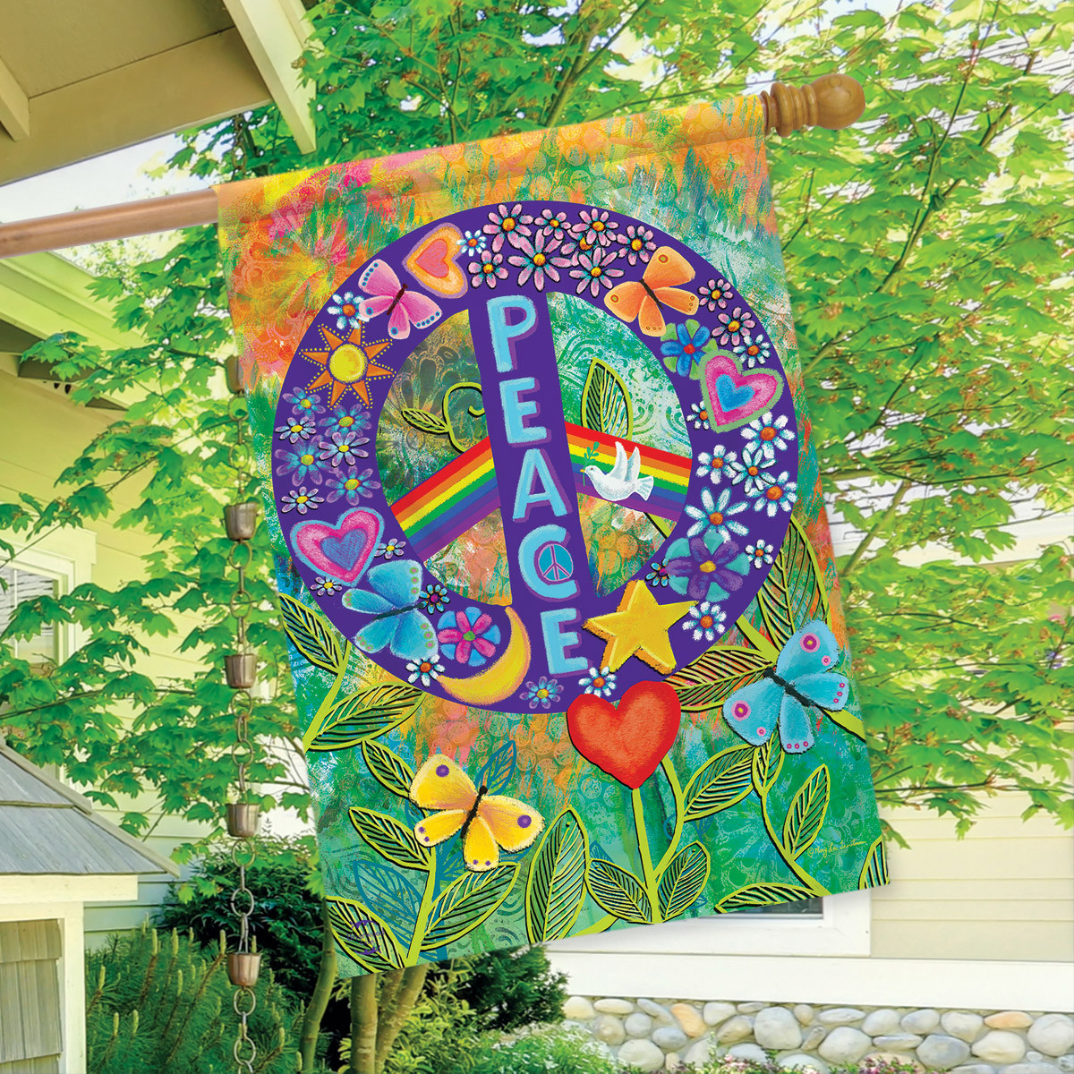 Peace Floral House Flag - Briarwood Lane