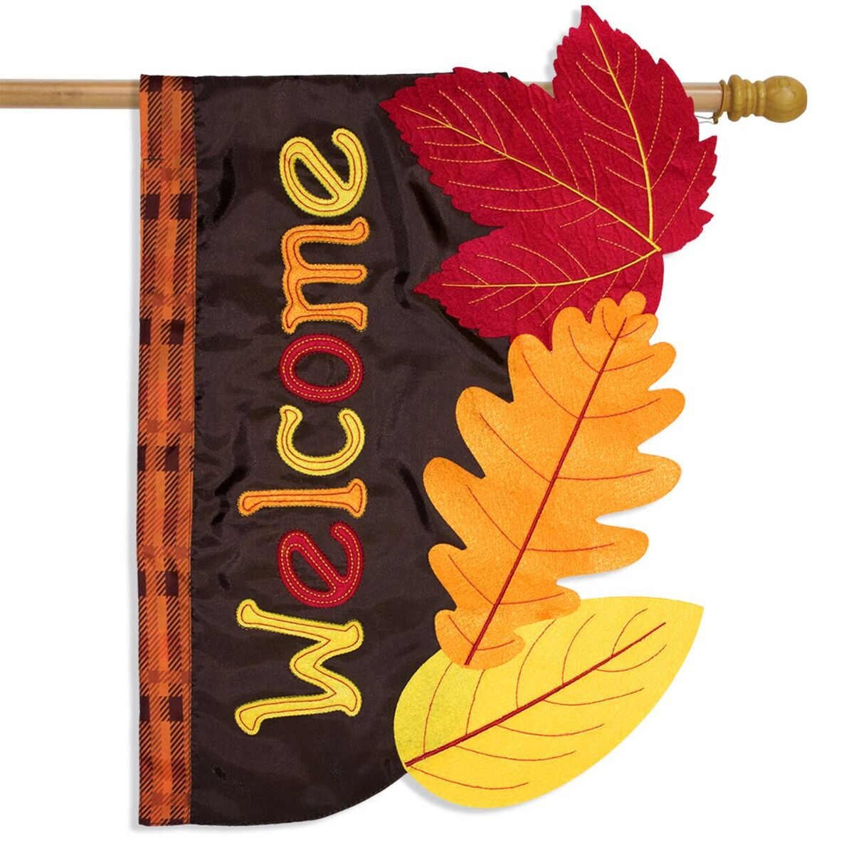 Fall Leaves Applique House Flag - DiscountDecorativeFlags.com