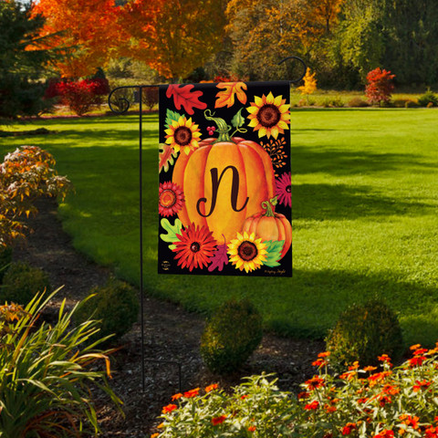 Fall Pumpkin Monogram Letter N Garden Flag - Briarwood Lane