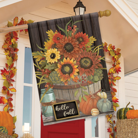 Hello Fall Floral Primitive House Flag - Briarwood Lane