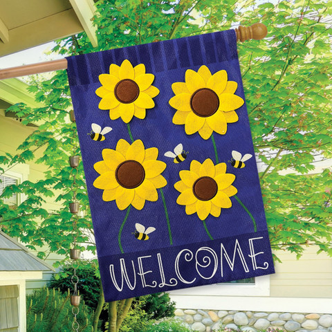 Sunflowers and Bees Burlap House Flag - Briarwood Lane