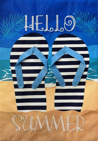 Hello Summer Flip Flops Burlap House Flag - Briarwood Lane