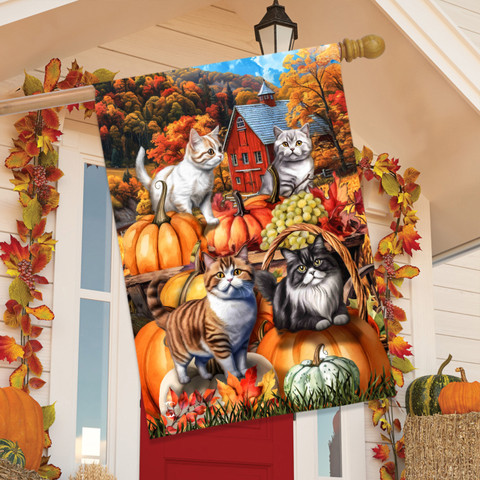 Pumpkin Patch Cats House Flag - Briarwood Lane