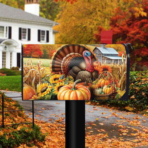 Wild Turkey and Pumpkins Mailbox Cover - Briarwood Lane