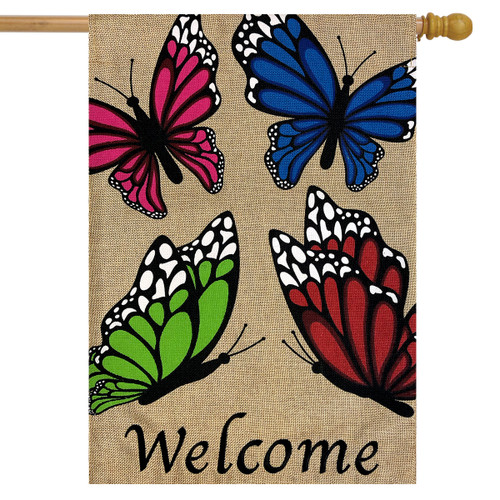 Butterfly Welcome Spring Burlap House Flag - Briarwood Lane
