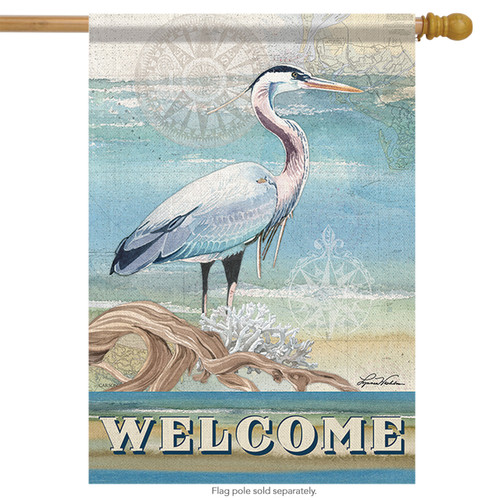 Blue Heron Summer Nautical House Flag - Briarwood Lane