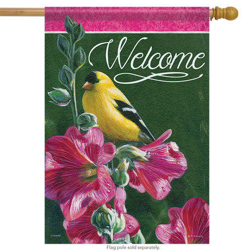 Hollyhocks & Finch Welcome Spring House Flag - Briarwood Lane