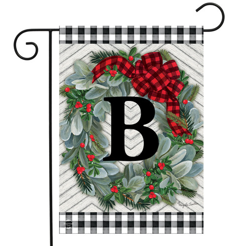 Winter Wreath Monogram Letter B Garden Flag - Briarwood Lane