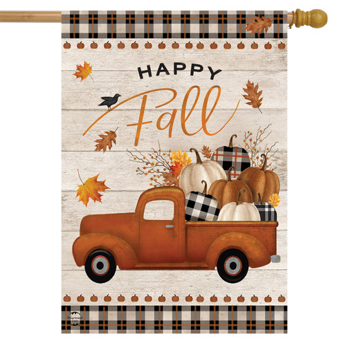 Happy Fall Pickup Truck House Flag - Briarwood Lane