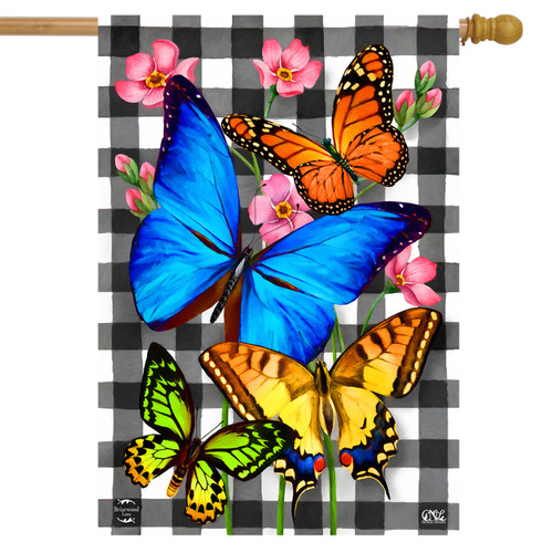 Checkered Butterflies Spring House Flag - Briarwood Lane