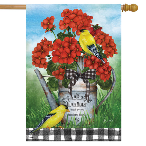 Geranium Watering Can Summer House Flag - Briarwood Lane