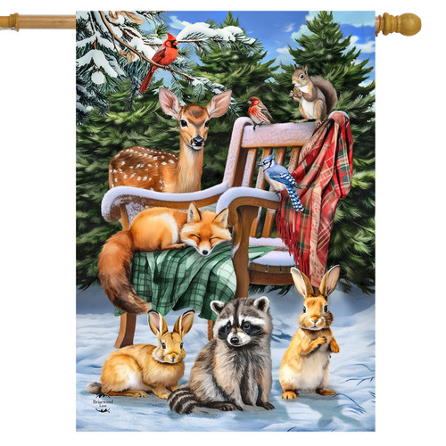 Snow Day Winter Friends House Flag - Briarwood Lane