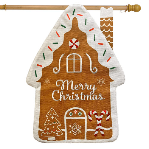 Gingerbread House Burlap House Flag - Briarwood Lane