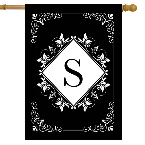 Black and White Monogram S Double-Sided House Flag - Briarwood Lane