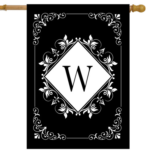 Black and White Monogram W Double-Sided House Flag - Briarwood Lane