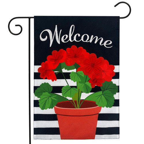 Potted Red Geraniums Burlap Garden Flag - Briarwood Lane