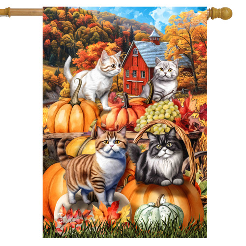 Pumpkin Patch Cats House Flag - Briarwood Lane