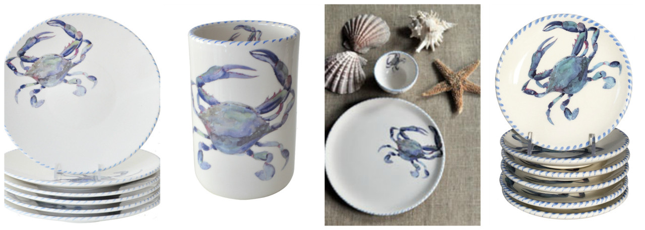 Beautiful Hand Painted Blue Crab Ceramic Luxury Dinnerware Collection