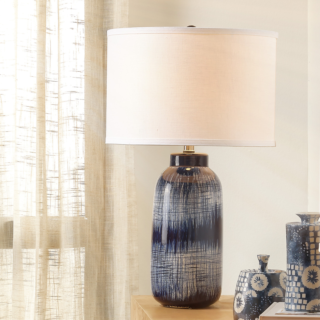 Sale - Large Indigo Batik Table Lamp with White Shade