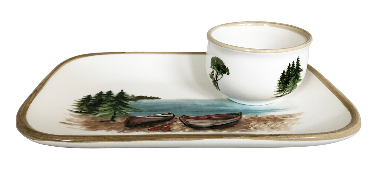 Beautifully Hand Painted Set of Six Canoes-Day at the Lake Dinner Plates