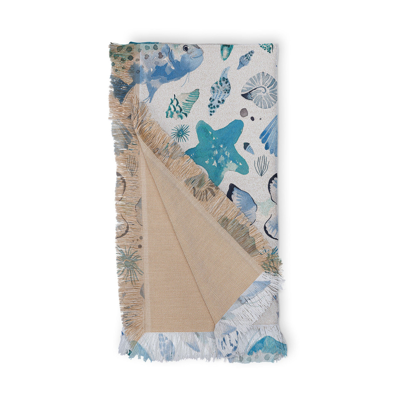 Sea Fishes Shells Aqua Double Woven Fringed Throw - Inviting and Cozy