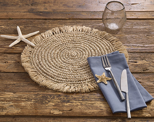 Rattan 15 inch Round Chargers - Set of Four: Coastal Beauty