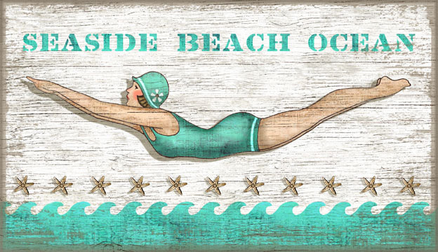 Aqua Vintage Diving Girl Wall Art-Custom | Caron's Beach House