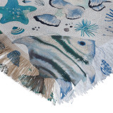 Sea Fishes Shells Aqua Double Woven Fringed Throw - Inviting and Cozy