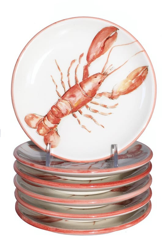 Set of Six Hand-Painted Lobster Canape Plates - Perfect Gift Idea