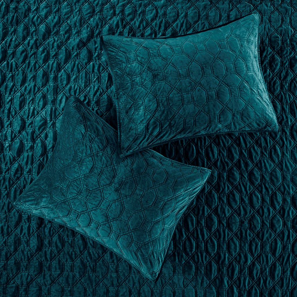 Harper Teal Velvet Queen Size Coverlet Set | Caron's Beach House