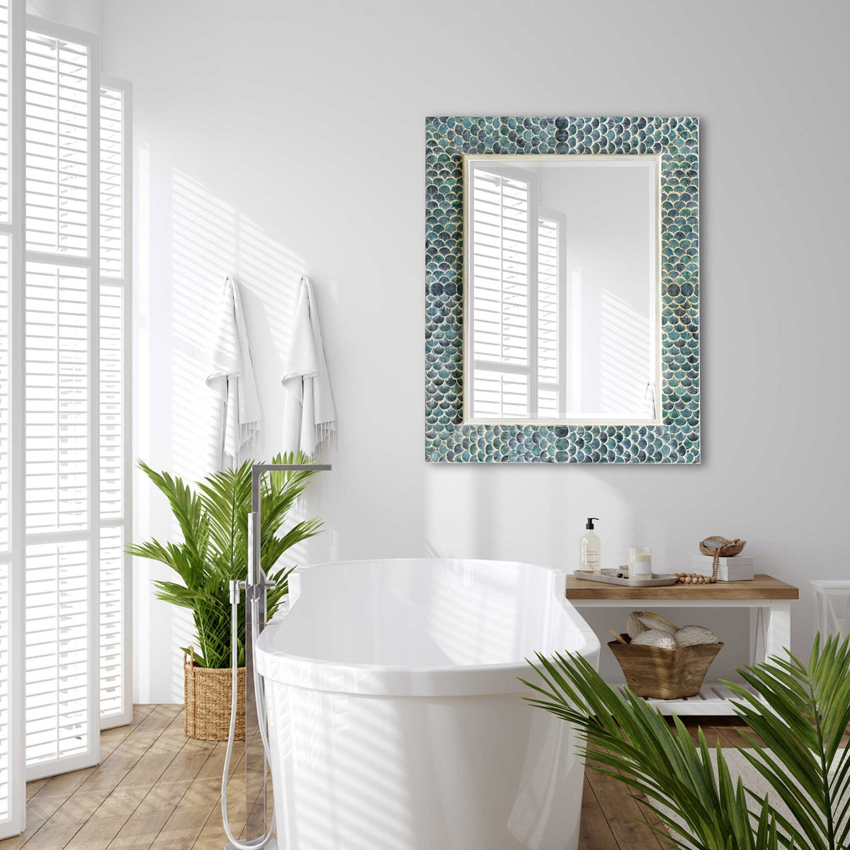 Tiburon Coastal Blue Scalloped Mirror | Caron's Beach House