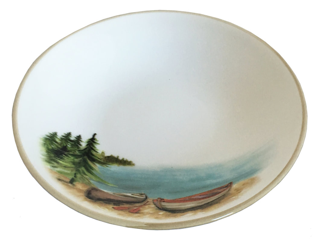 Beautifully Hand Painted Canoe Waterfront Dinnerware from Italy