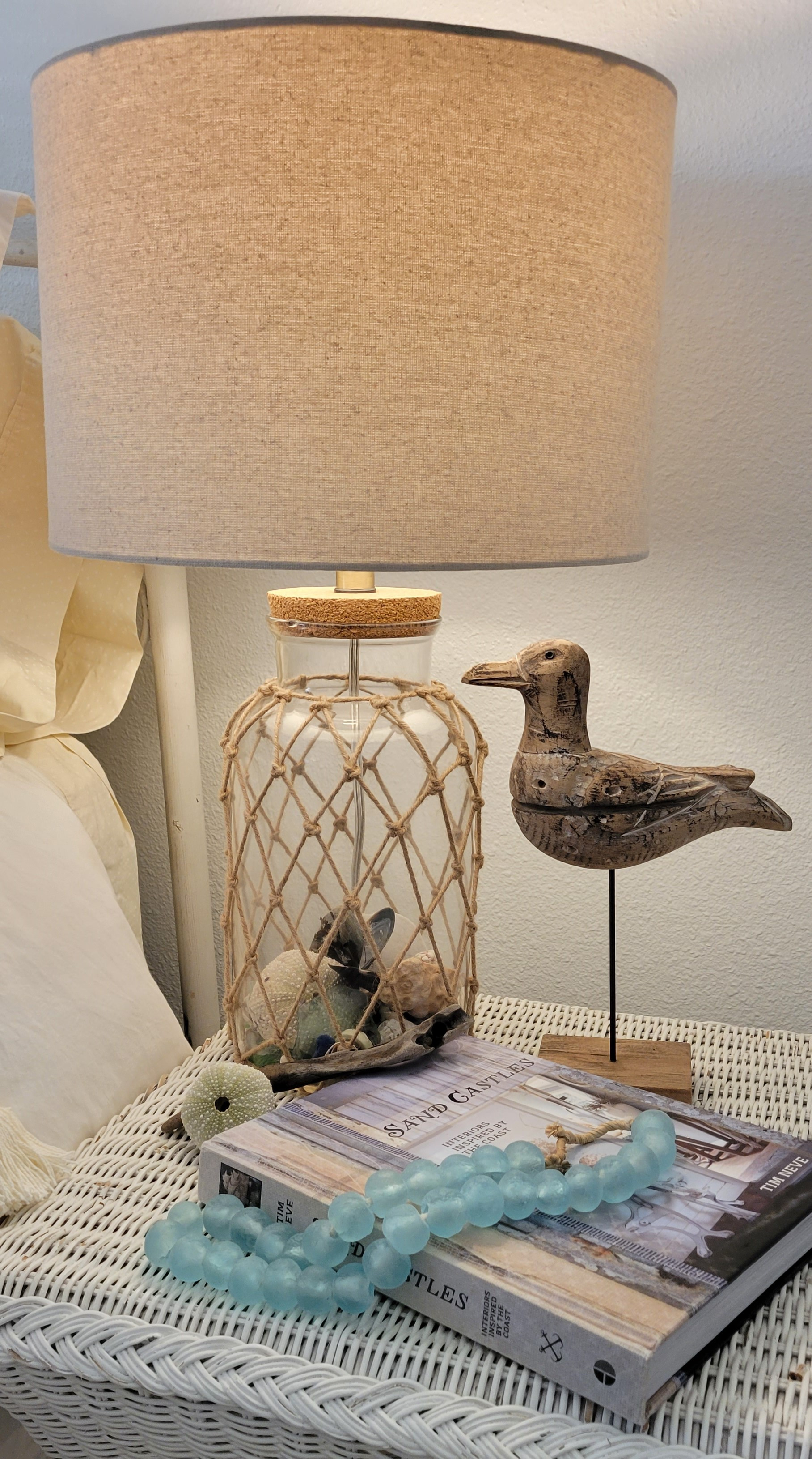 Maritime Rope Net Clear Glass Lamp | Caron's Beach House
