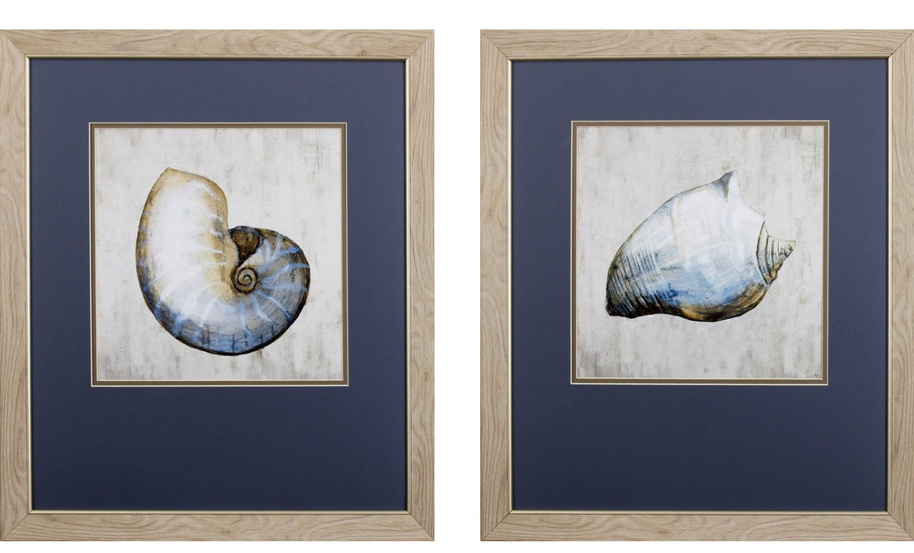 Deep Sea Blue Coastal Shells Prints- Set of Two