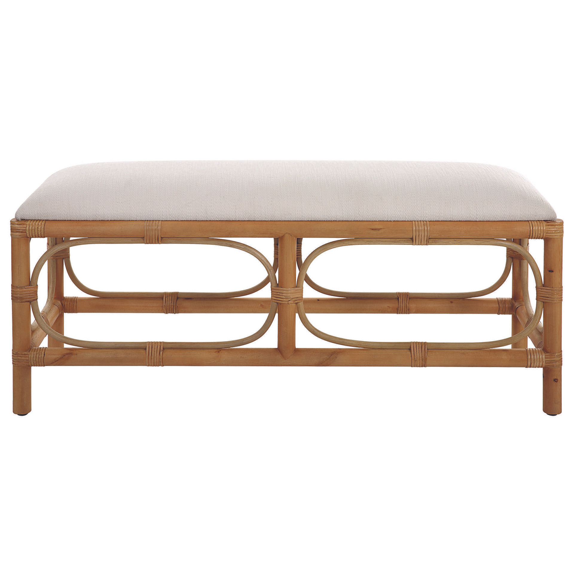 Laguna Rattan and White Upholstered Long Bench - Naturally Chic | Caron ...