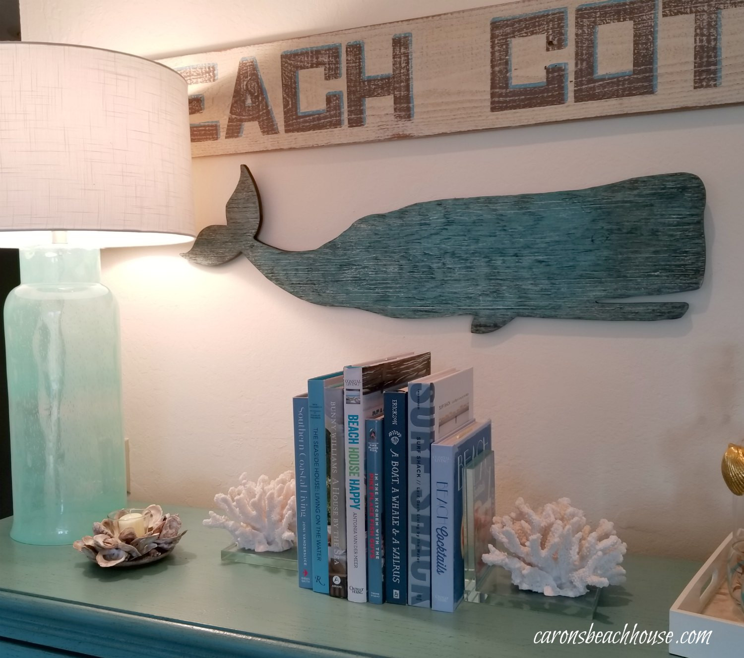Beach Bookshelf Styling - Caron's Beach House