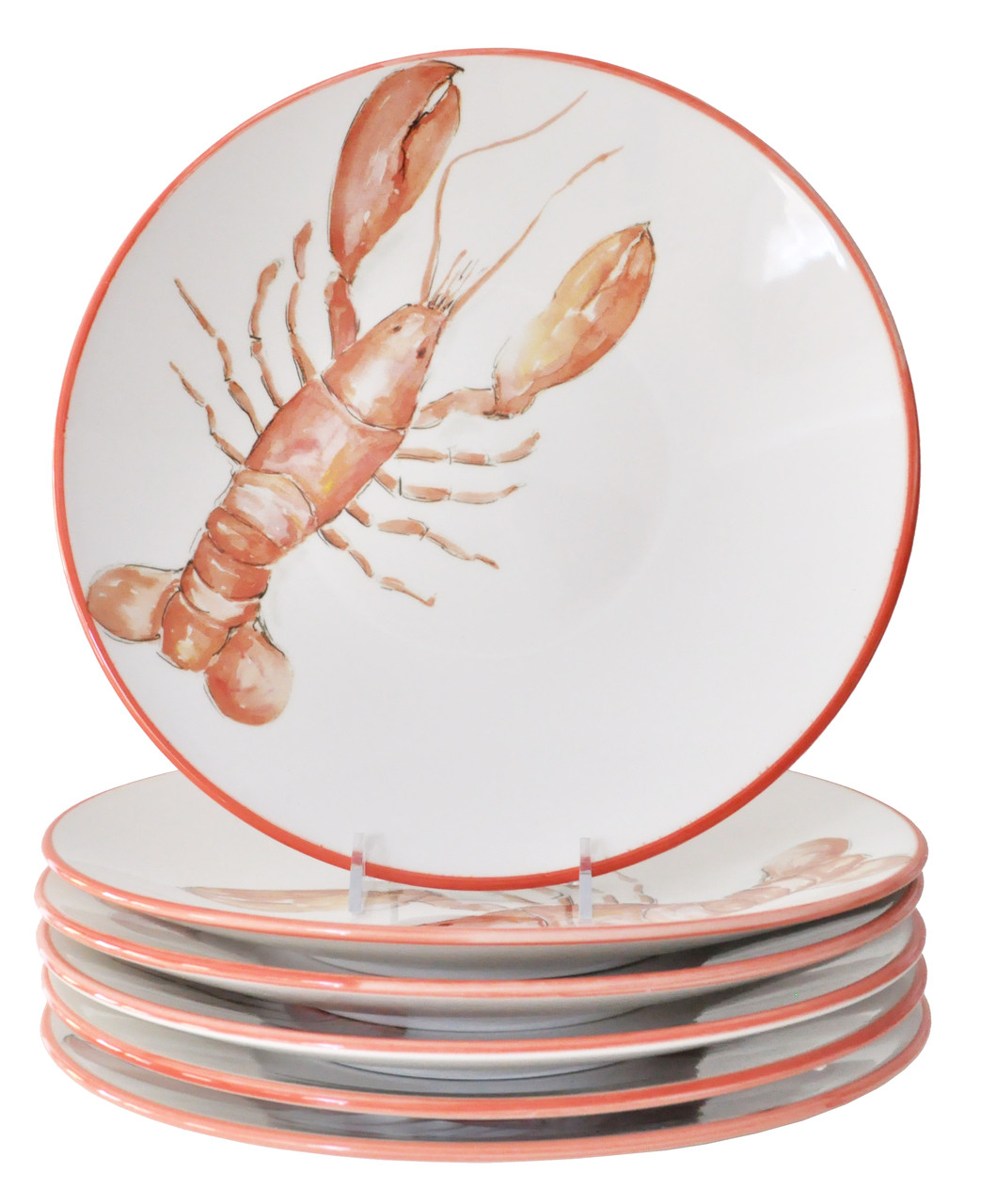 Beautiful Set of Six Hand-Painted Blue Crab Dinner Plates