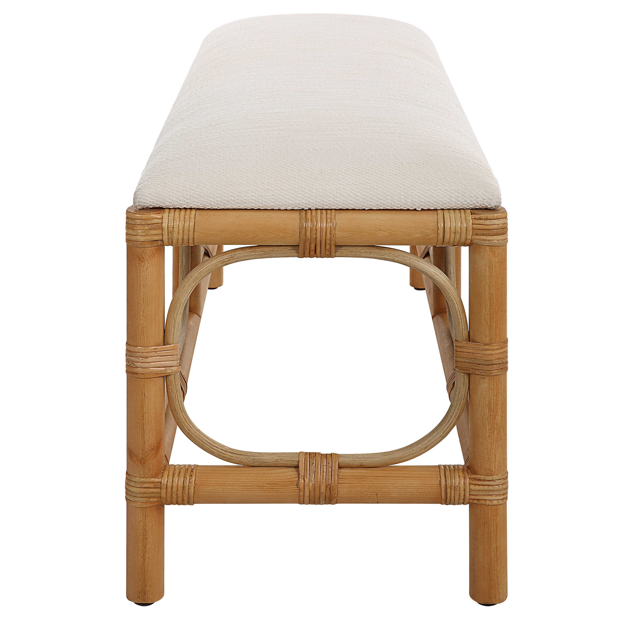 Laguna Rattan and White Upholstered Long Bench - Naturally Chic | Caron ...