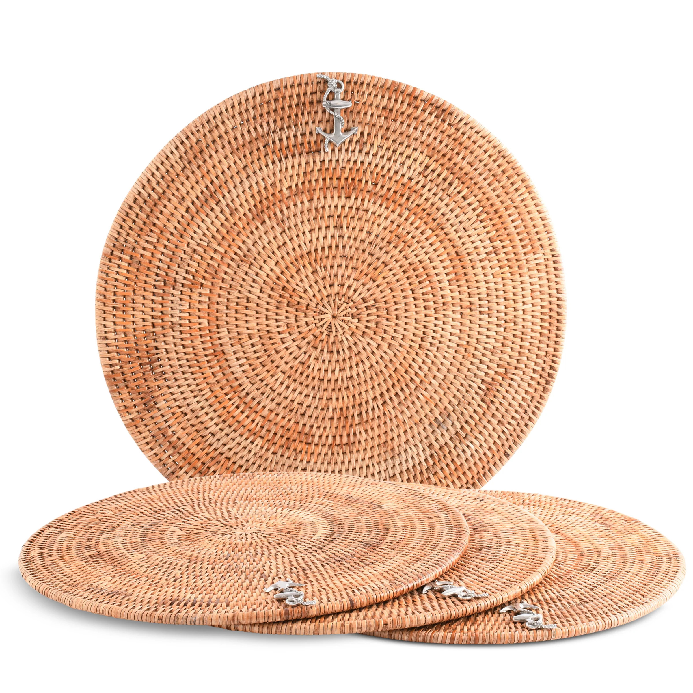 Rattan 15 inch Round Chargers - Set of Four: Coastal Beauty