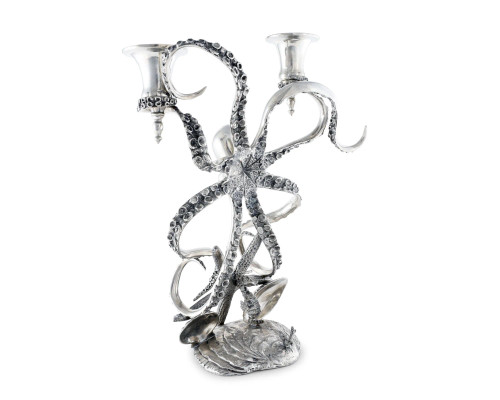 Two Taper Pewter Octopus Candelabrum | Caron's Beach House