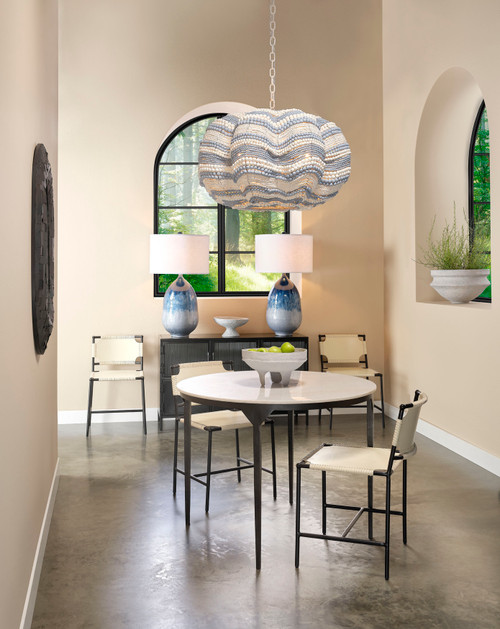 Clamshell Blue and White Beaded Chandelier - Coastal Cool