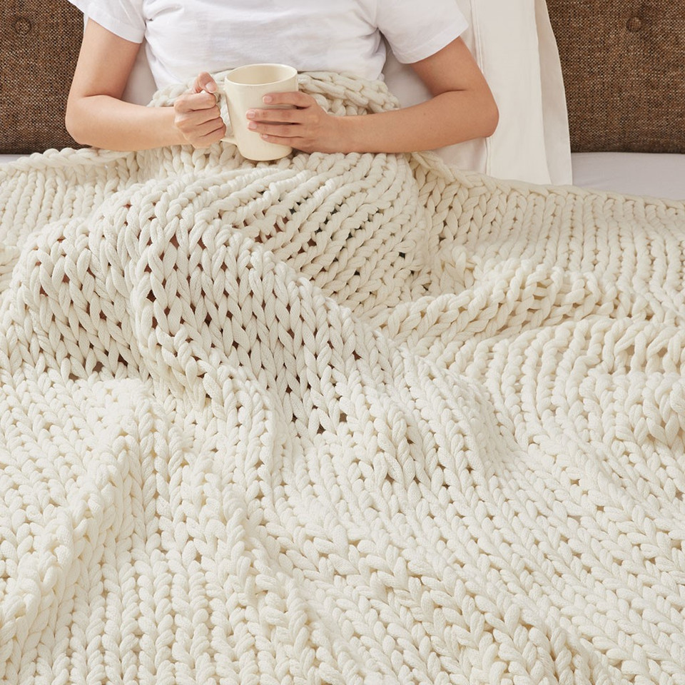 Navy Blue Chunky Handmade Double Knit Throw | Caron's Beach House