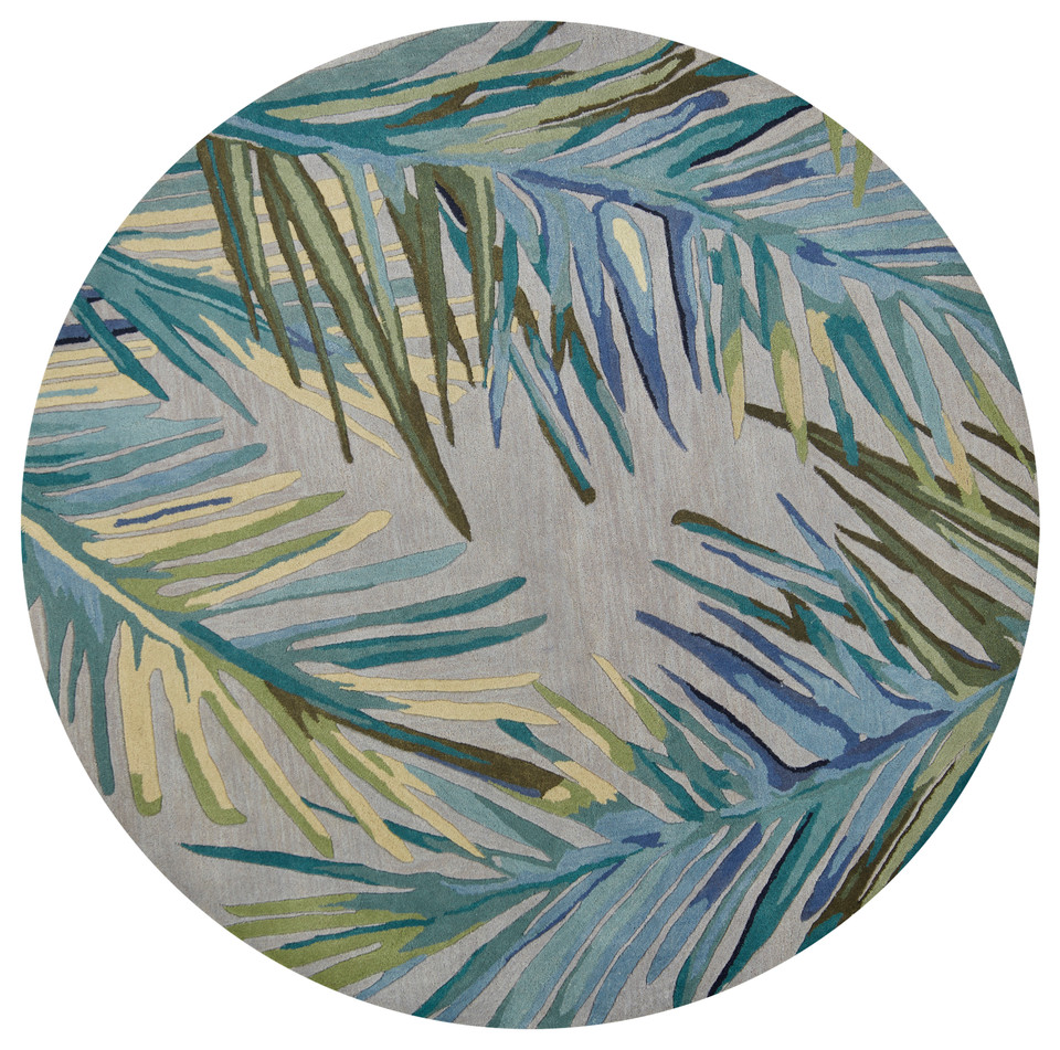 Montego Bay Sculpted Blue-Grey Palm Luxury Wool Rug