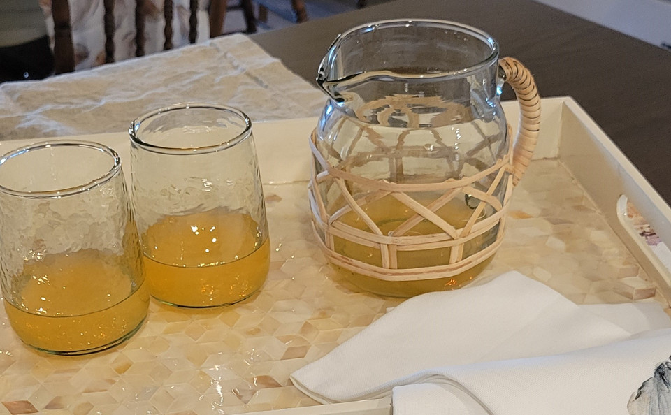 Eco-Friendly Rattan Wrapped Upcycled Bubble Glass Handled Pitcher