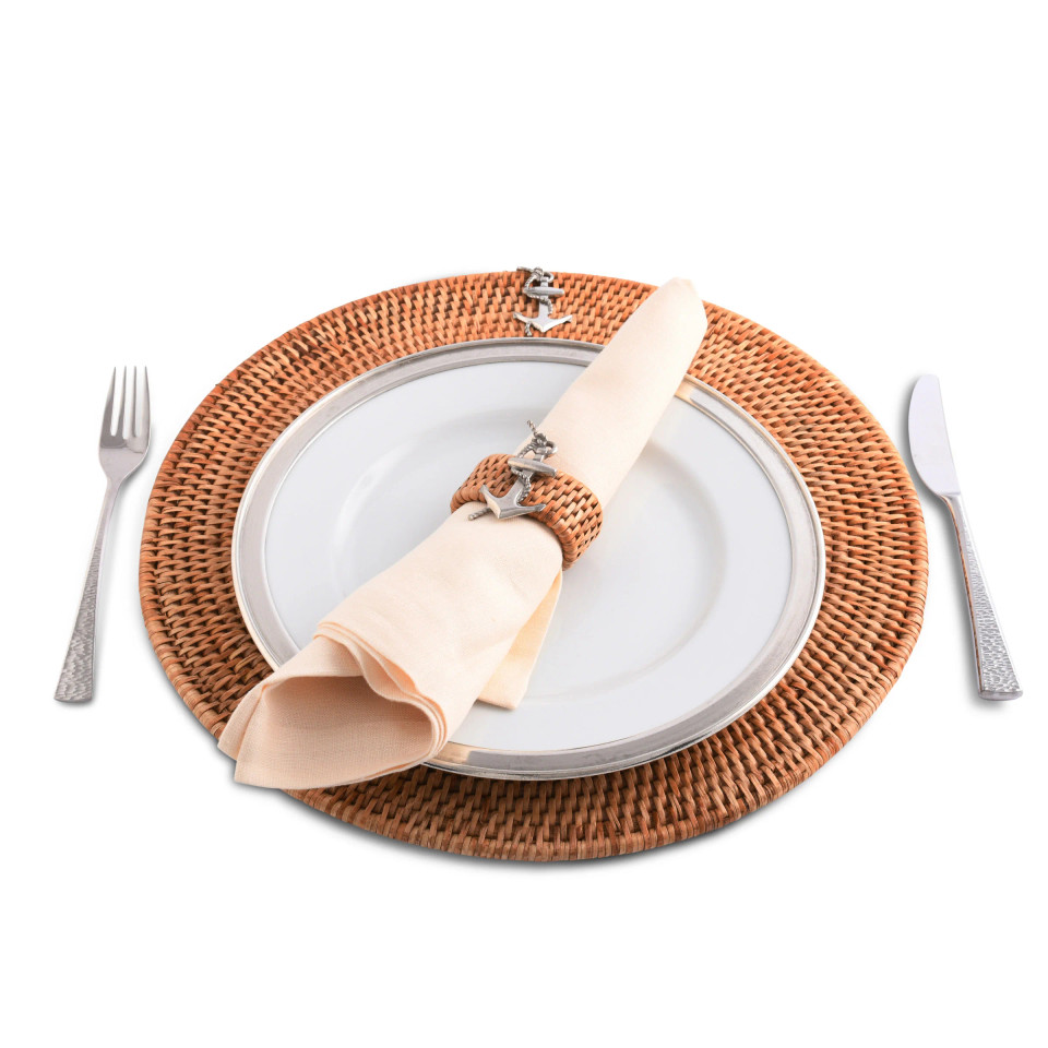 Rattan 15 inch Round Chargers - Set of Four: Coastal Beauty