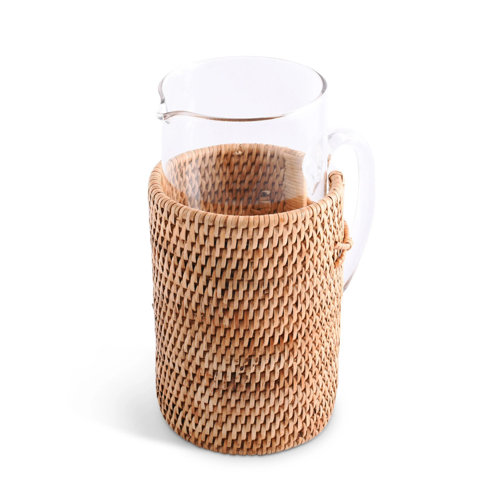 Anchors Aweigh Rattan Covered Glass Pitcher | Caron's Beach House