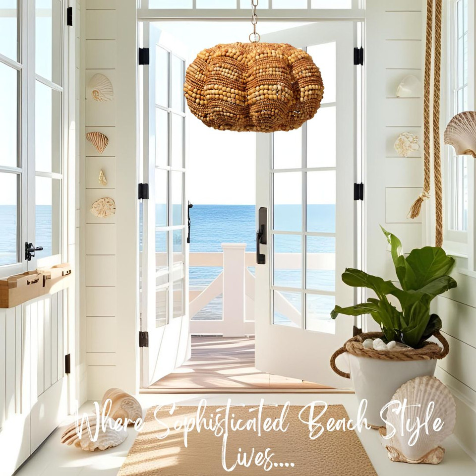 Clamshell Blue and White Beaded Small Chandelier | Caron's Beach House